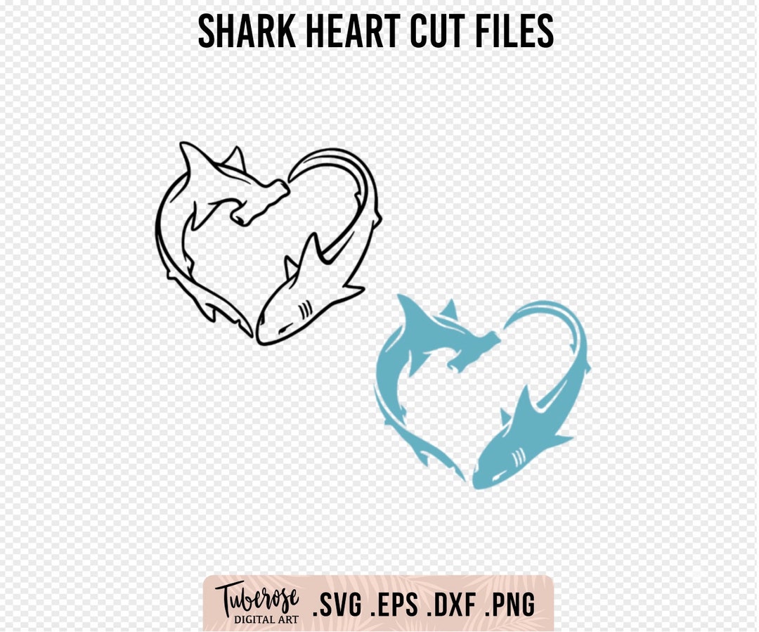 Shark Heart SVG Hammerhead Shark, Thresher Shark in Heart Shape ...