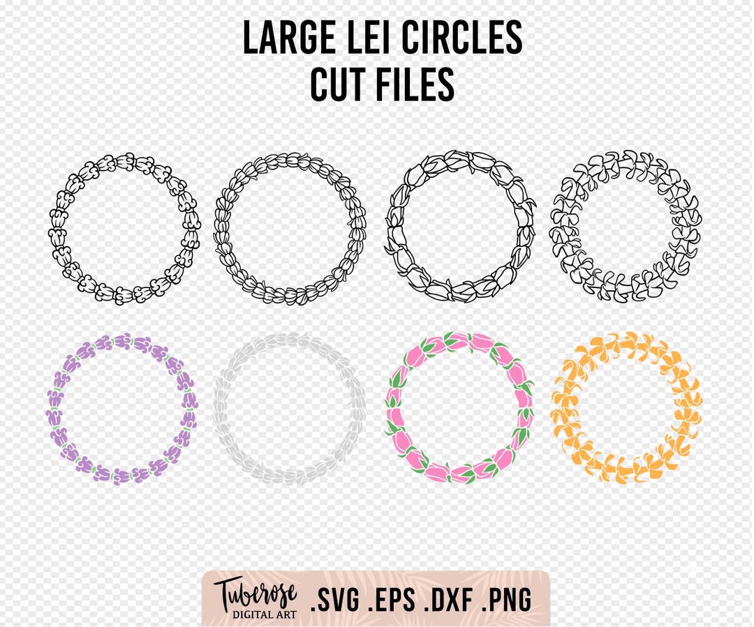 Large Lei Circle Cut Files, 4 Round Lei SVG, Floral Border, Lei Pikake ...