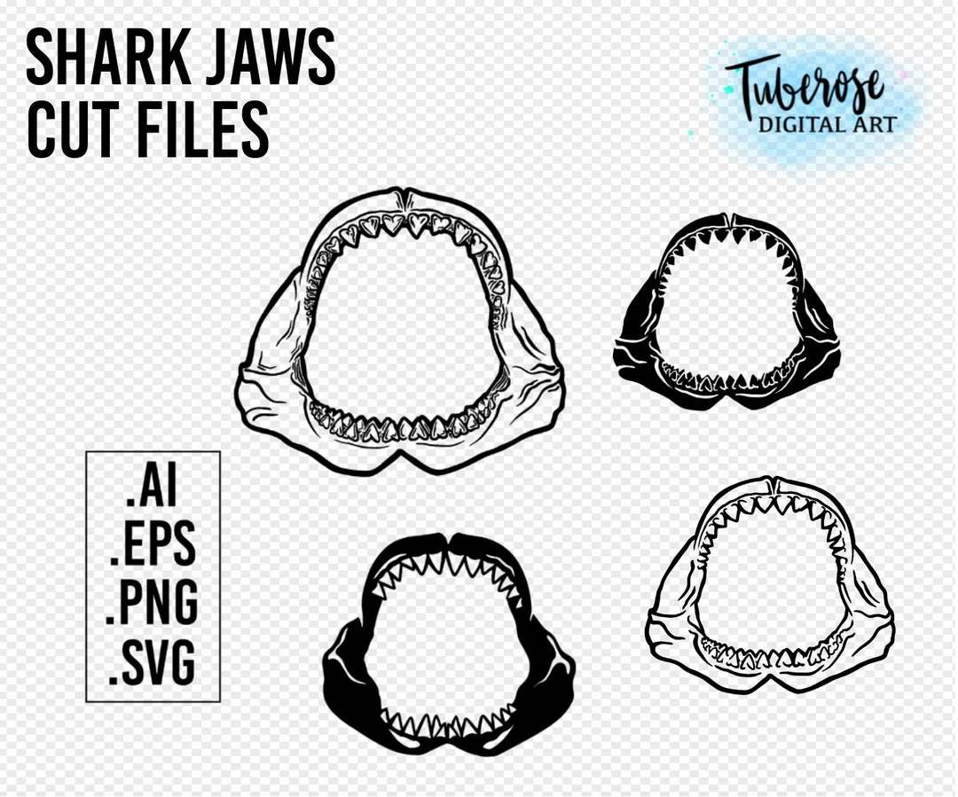 Shark Jaws SVG Shark Ocean Cut Files, 4 Different Fossilized Shark Jaws ...