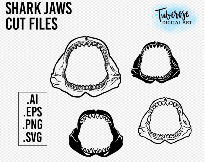 Hand Drawn Shark Jaws SVG Png Dxf Eps Great White Shark Jaws Cut File ...