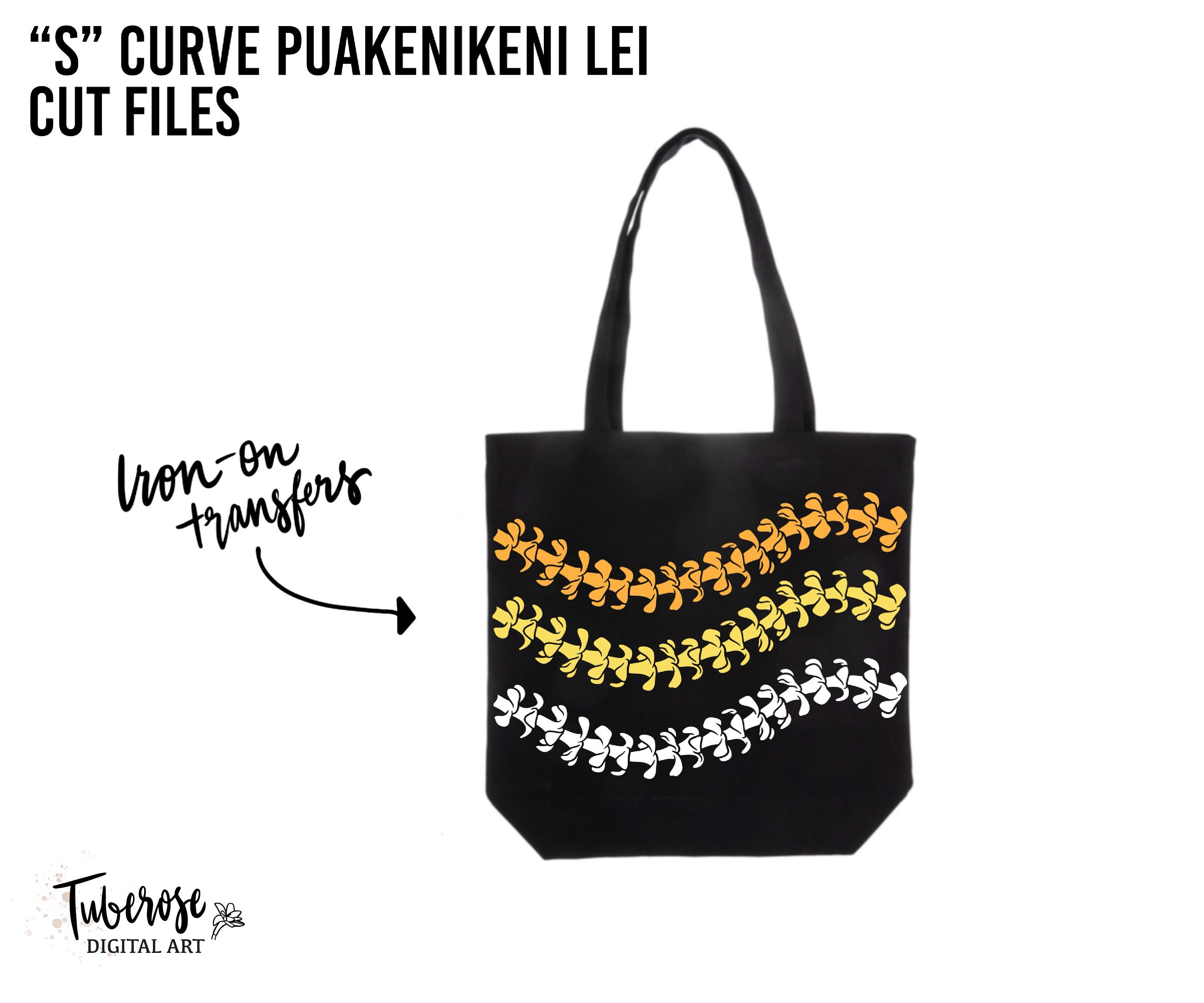 S Curve Puakenikeni Lei SVG, Floral Line Art and Solid Cut Files, Pua ...