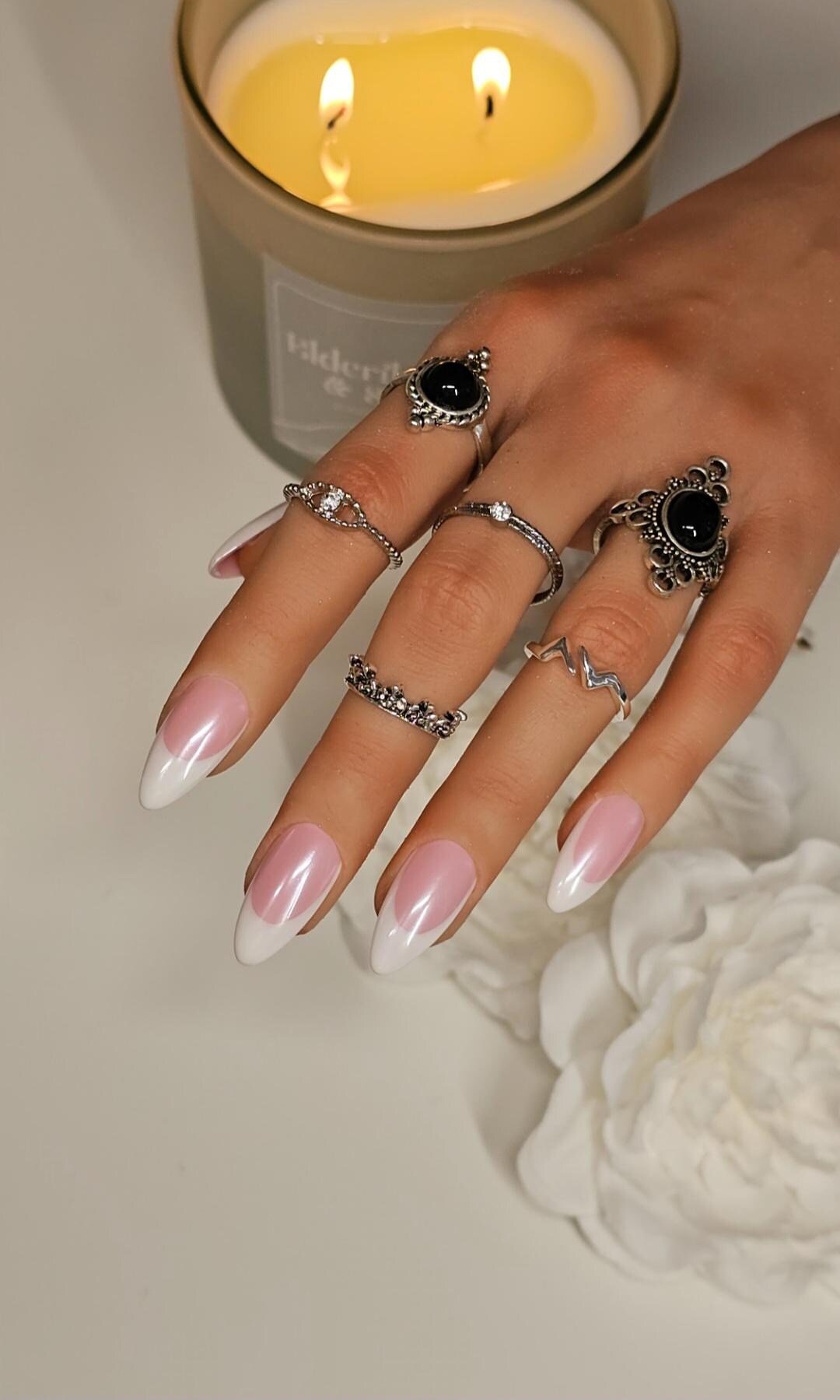 Chrome French Press on Nails: Hand Made Reusable False Nails, Nail Art ...