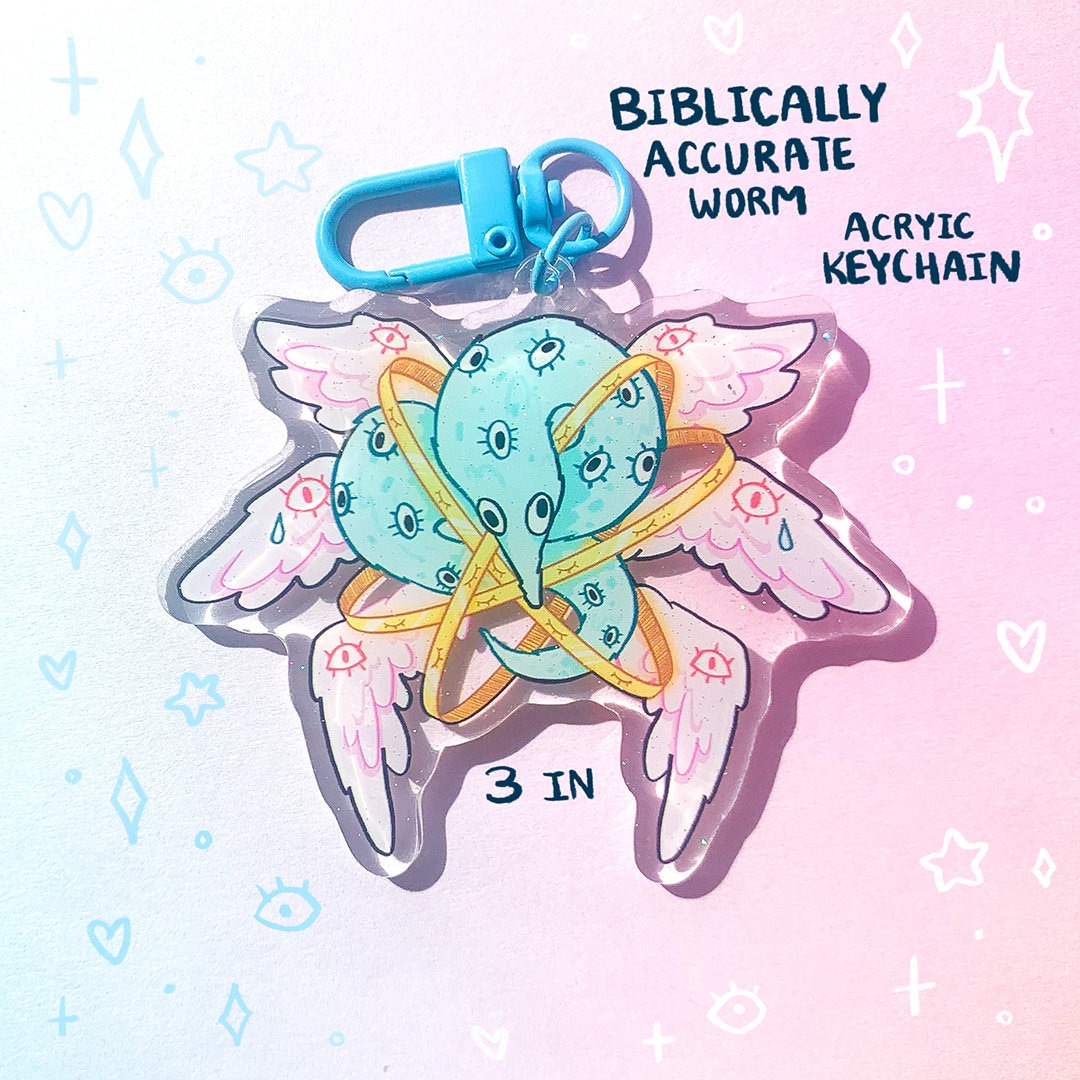 Biblically Accurate Worm on a String 3 Inch Glitter Acrylic Keychain ...