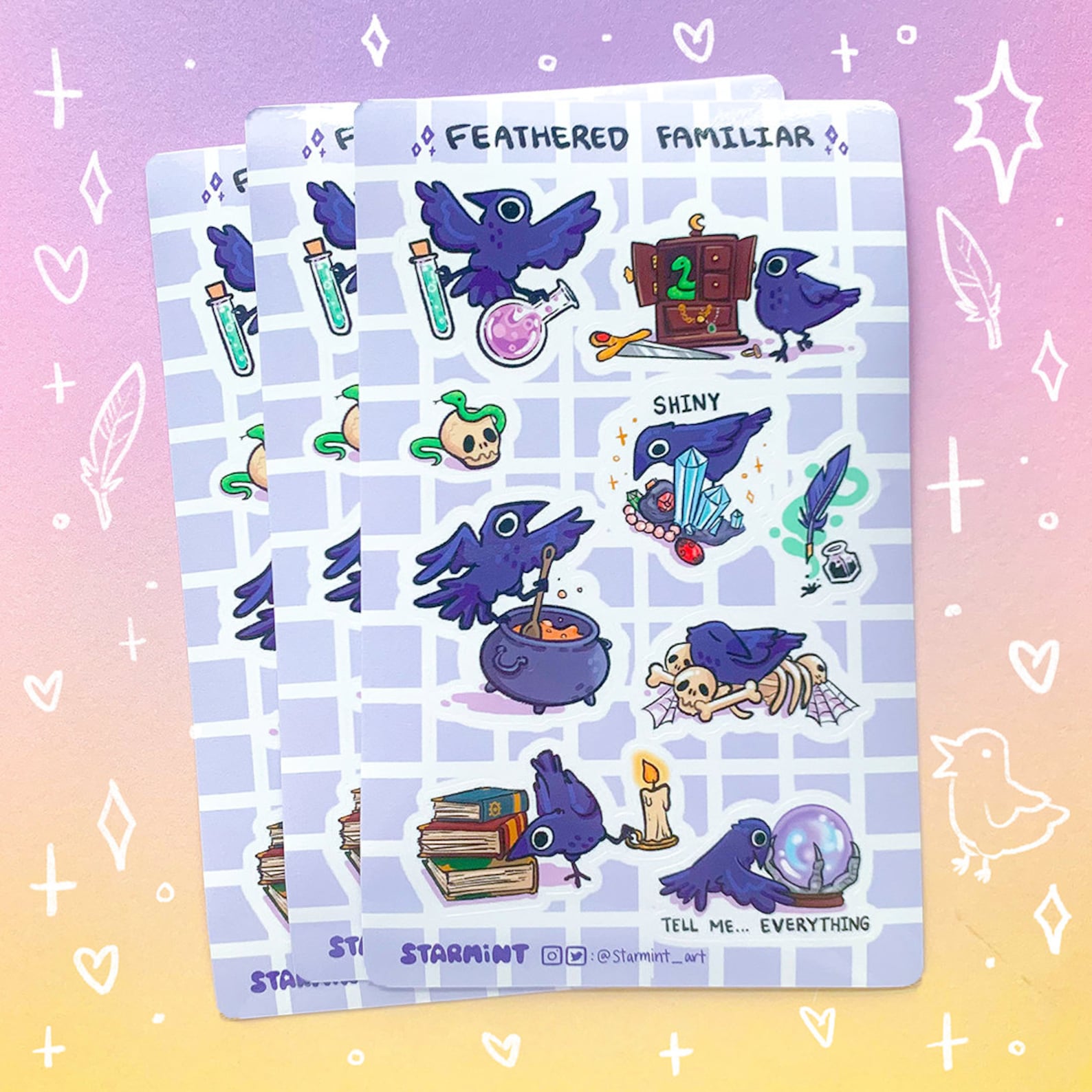Feathered Familiar Glossy Sticker Sheet Crow Raven Spooky Witch ...