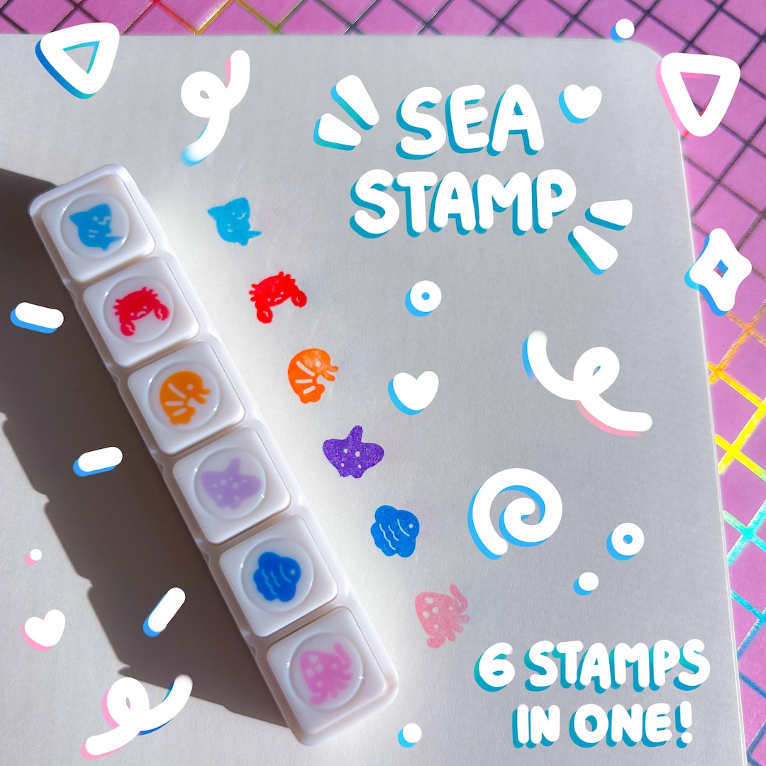 Sea Stamp Pre-inked Mini Punch Stamp Stationery Journaling Ocean Animal ...