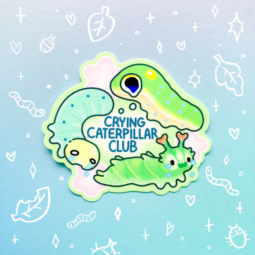 Crying Caterpillar Club Waterproof Sticker Laptop Water Bottle Nature Spring Cute Worm Grub ...