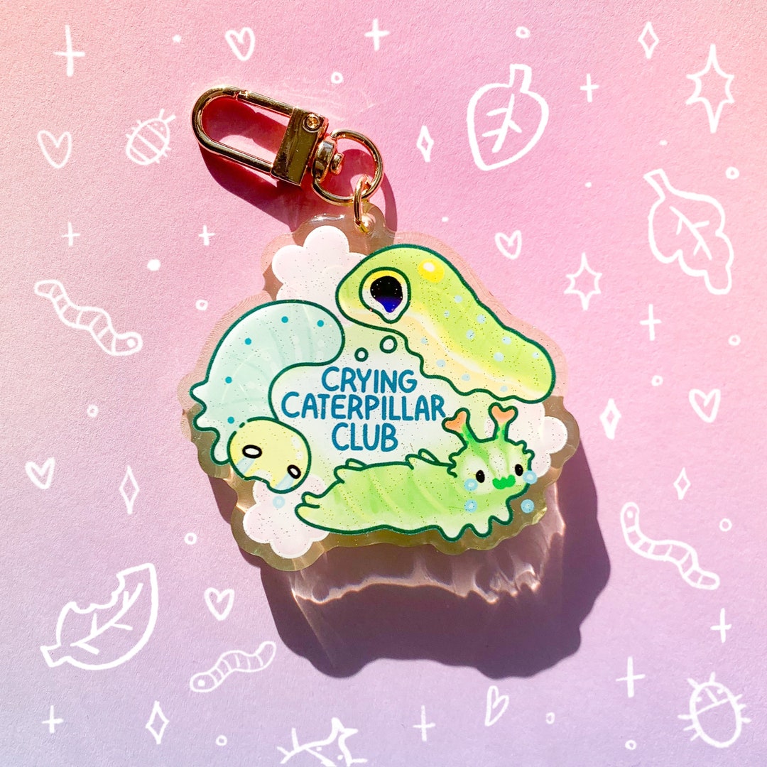 Crying Caterpillar Club 2.5 Inch Glitter Acrylic Keychain Bugs Grubs ...