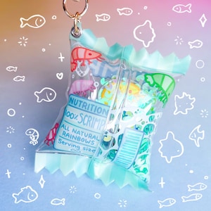 Shrimp Candy Bag Shaker Keychain Puffy Squishy PVC Charm Cute Ocean ...