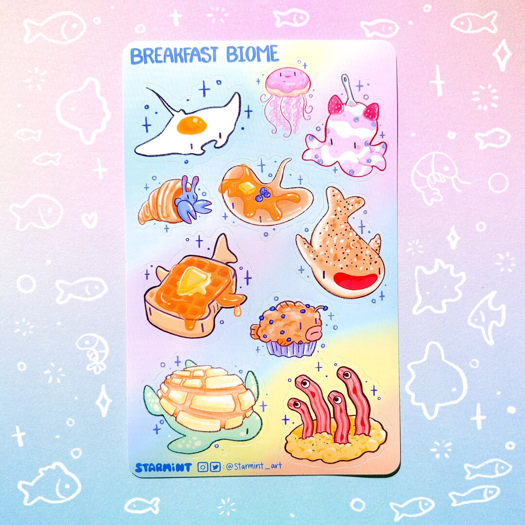 Breakfast Biome Waterproof Sticker Sheet Marine Animal Nature Aquarium ...
