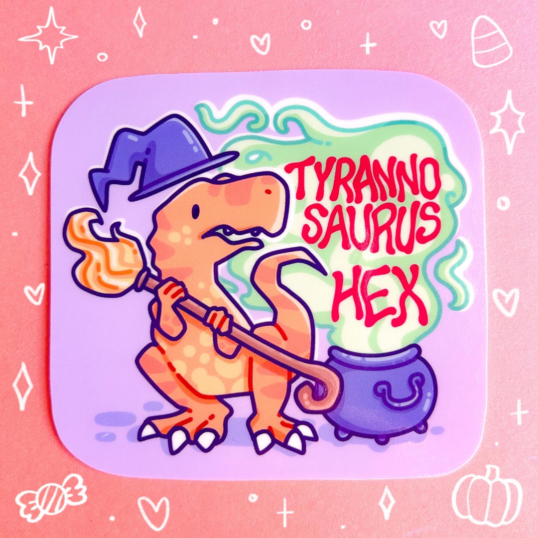 Tyrannosaurus Hex Waterproof Sticker Witch Dinosaur Halloween T-rex ...