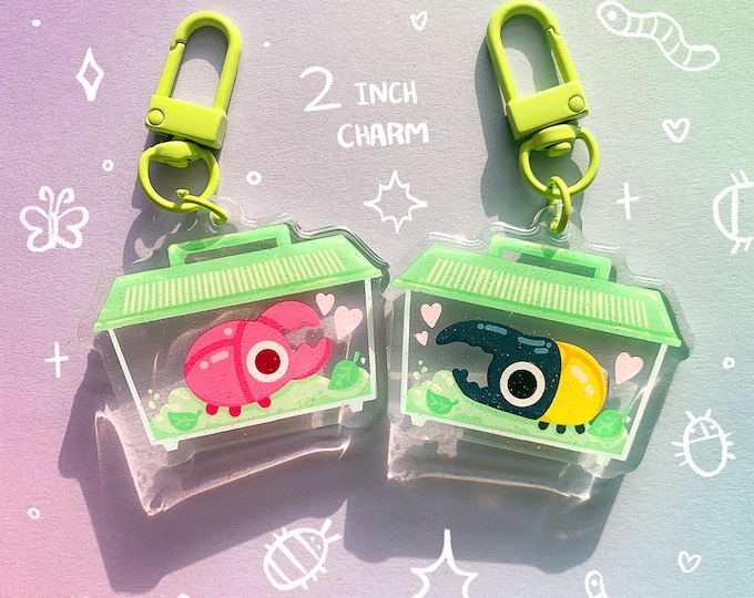 Stag OR Hercules Beetle Critter Keeper Acrylic Charm Keychain Nature ...