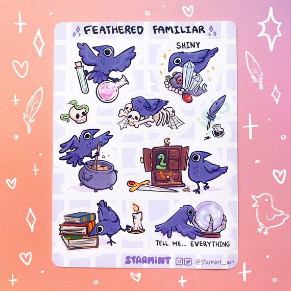 Feathered Familiar Glossy Sticker Sheet Crow Raven Spooky - Etsy