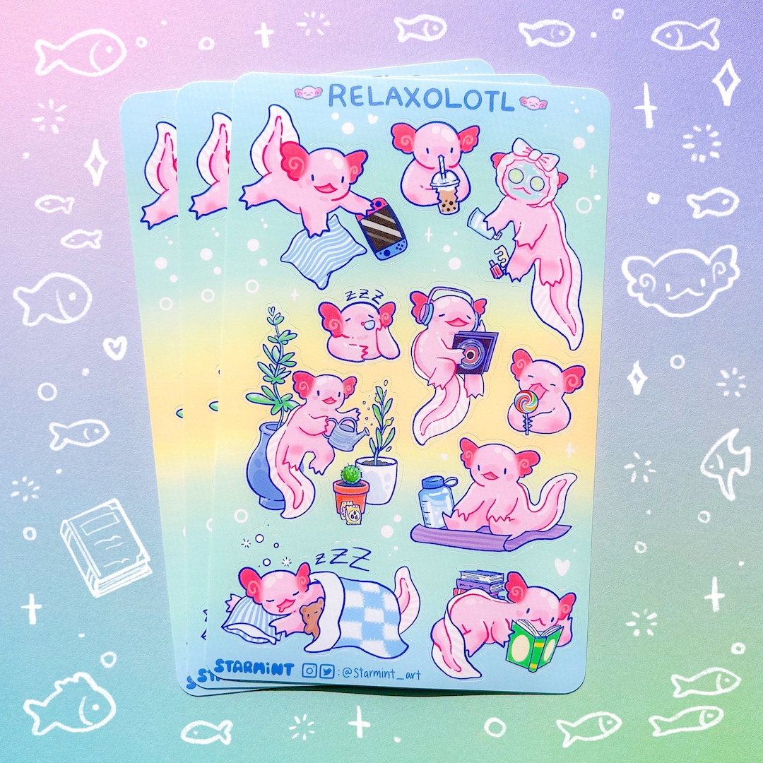 Relaxolotl Waterproof Sticker Sheet Axolotl Amphibian Animal Nature ...