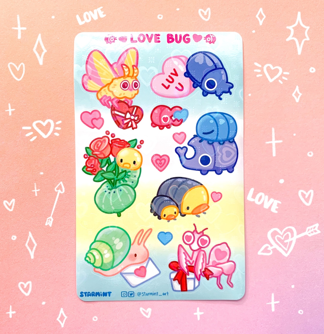 Love Bugs Heart Holographic Sticker Sheet Journaling Stickers Isopod ...
