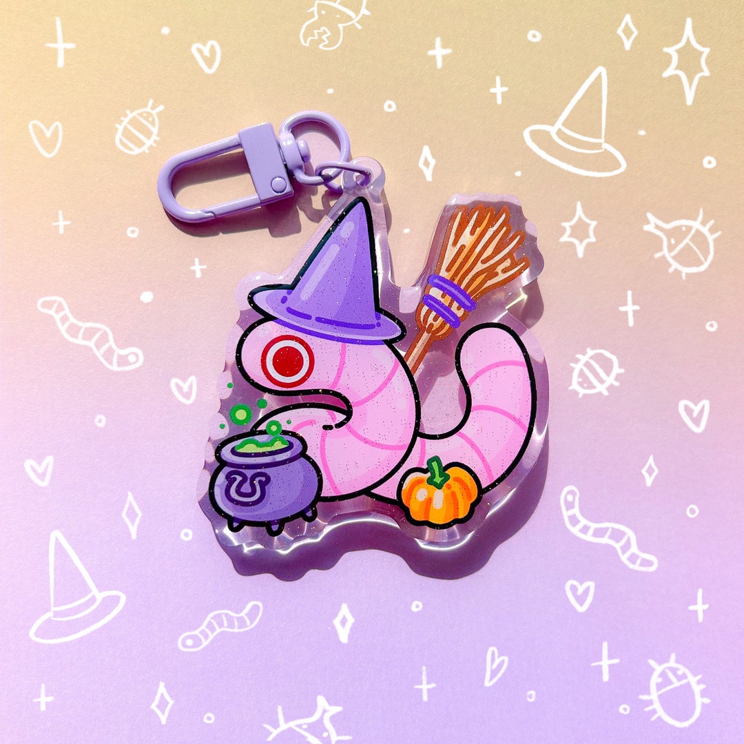 Worm Witch 2.5 Inch Glitter Acrylic Keychain Spooky Halloween Cauldron ...