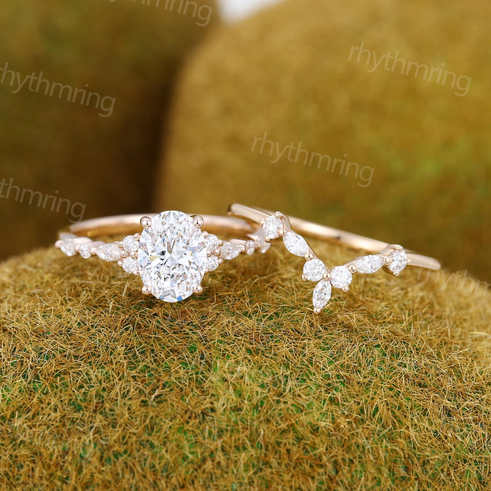 1CT Oval Lab Grown Diamond Engagement Ring Set With IGI Certificate ...