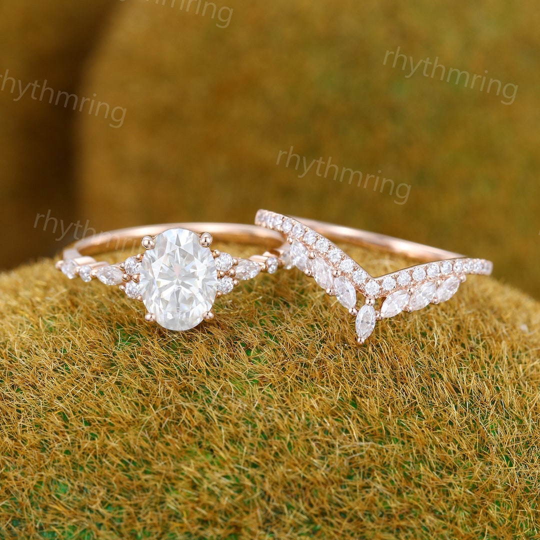 Vintage Oval Moissanite Engagement Ring Marquise Rose Gold Engagement ...
