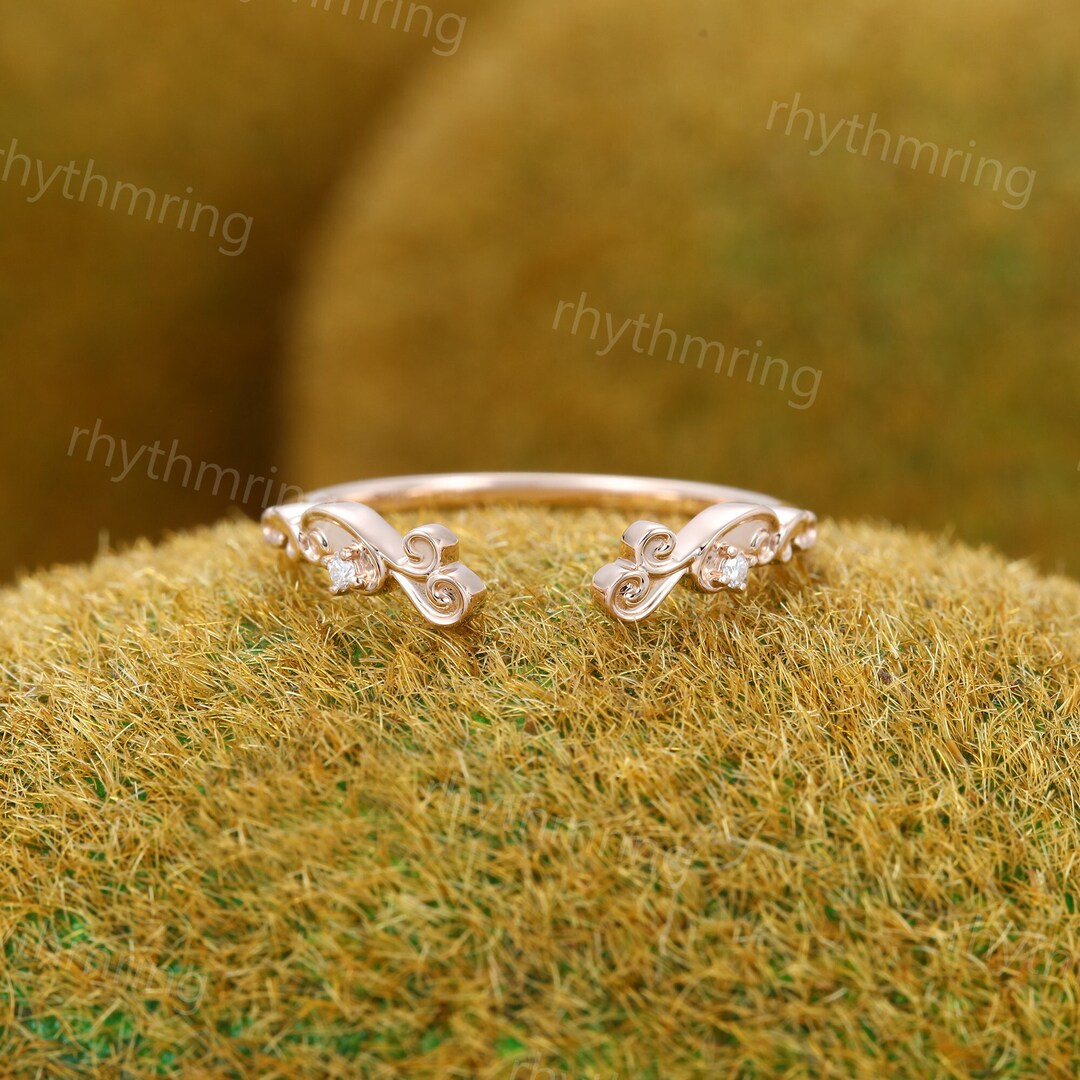 Vintage Open Wedding Band Unique Moissanite Rose Gold Wedding Band ...