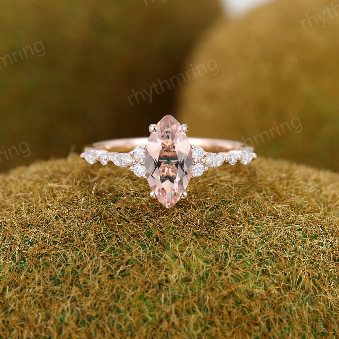 Marquise Cut Morganite Engagement Ring Rose Gold Engagement Ring ...