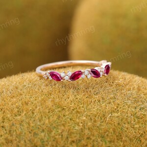 Lab Ruby Wedding Band Rose Gold Wedding Band Unique Half Eternity ...