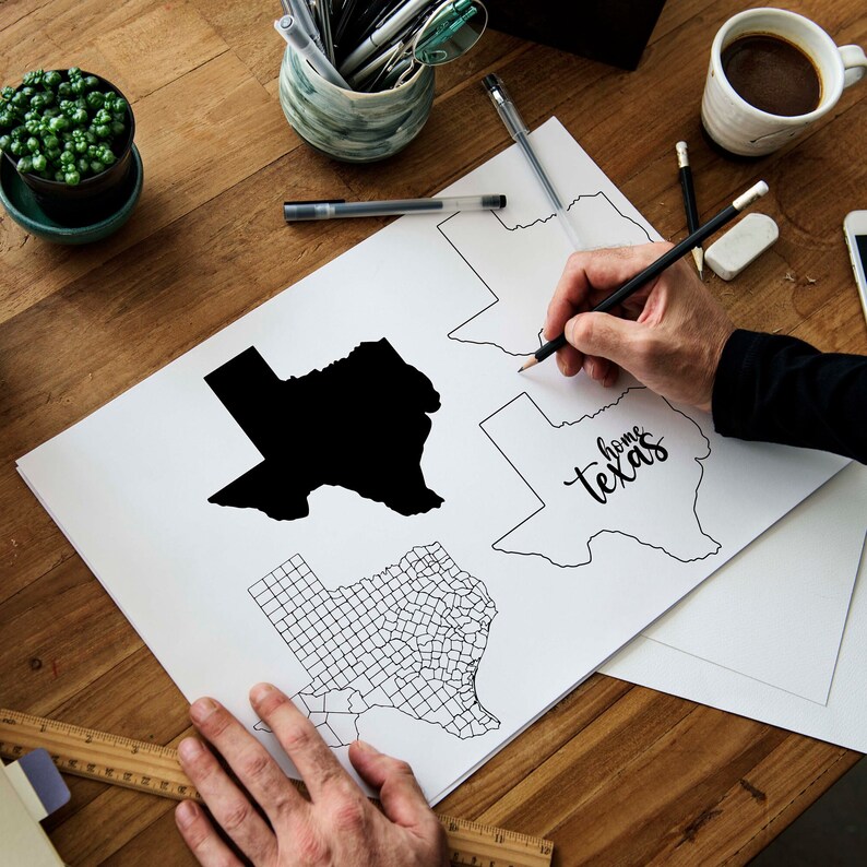 Texas County Map Cut or Print Files Svg Dwg Eps Png Jpg - Etsy UK