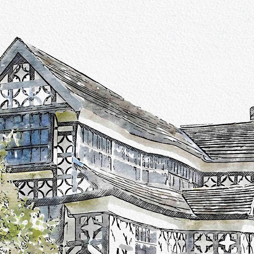 England Congleton Cheshire Among Trees Daytime House View Watercolor ...