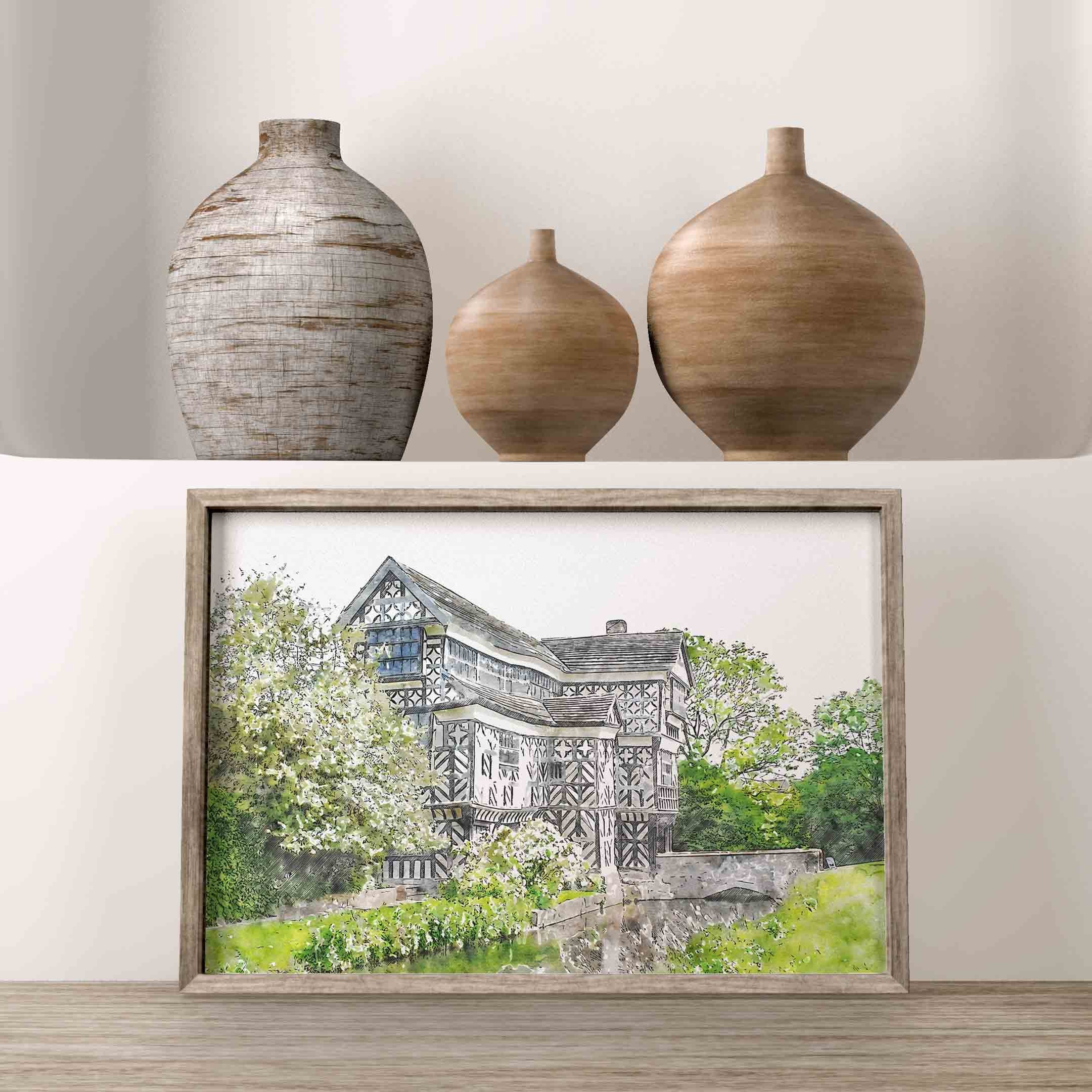 England Congleton Cheshire Among Trees Daytime House View Watercolor ...