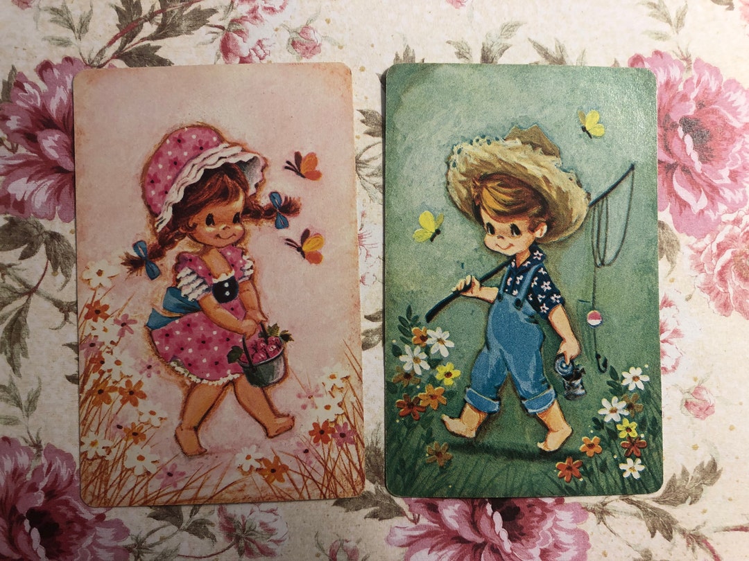 Vintage Card Pair of Adorable Little Children (boy and Girl) Cards ...