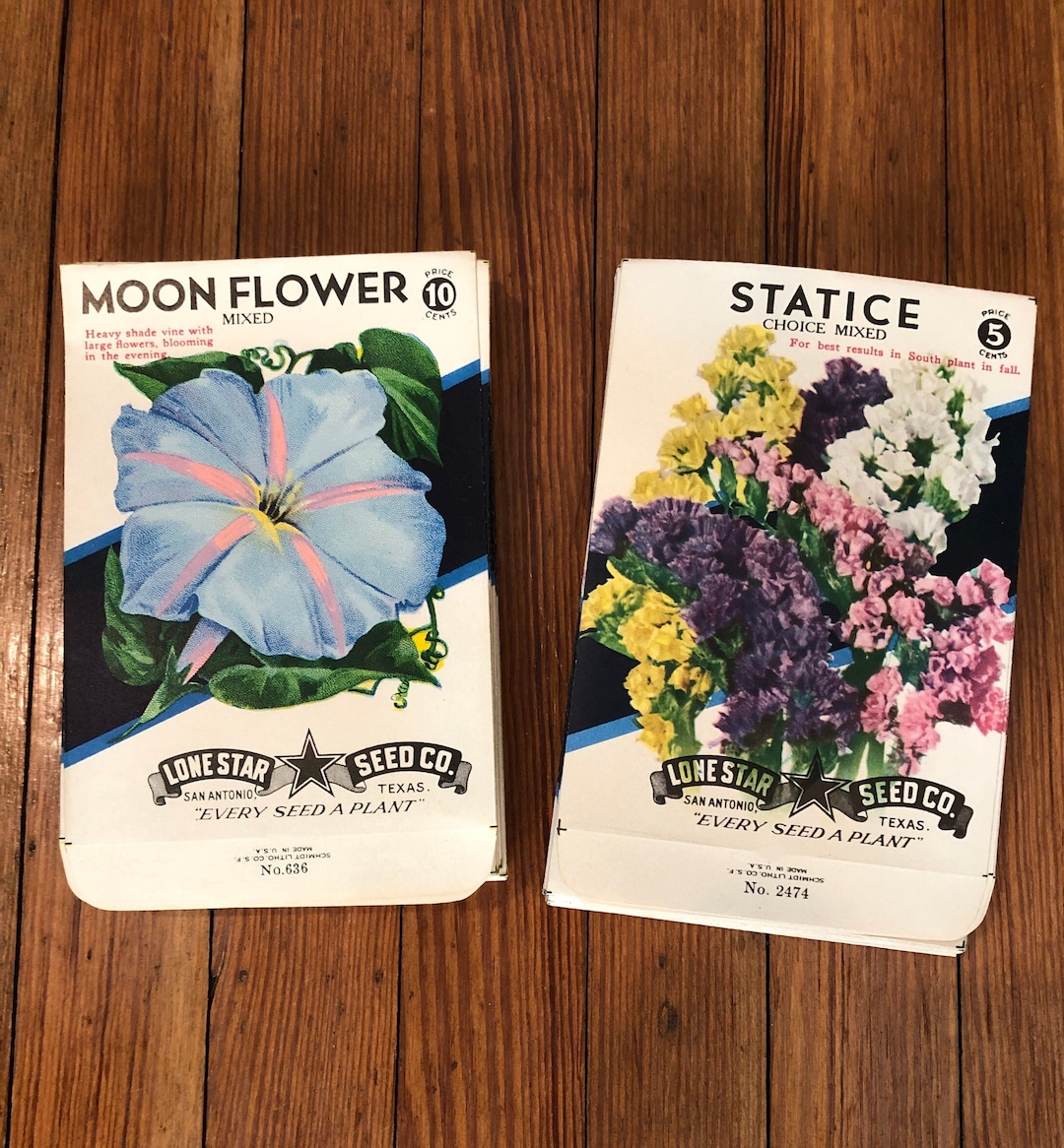 Vintage Flower Seed Packets (1940-50’s) Moon Flower and Statice| Seed ...