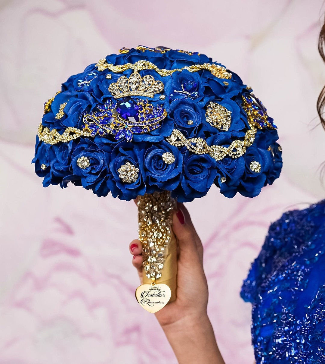 Royal Blue Quinceanera Bouquet, Blue Quince Decor, Quinceanera Ramo ...