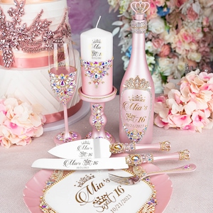 Rose Gold Sweet 16 Decor, Rose Gold Sweet 16 Glasses, Sweet 16 Cake ...