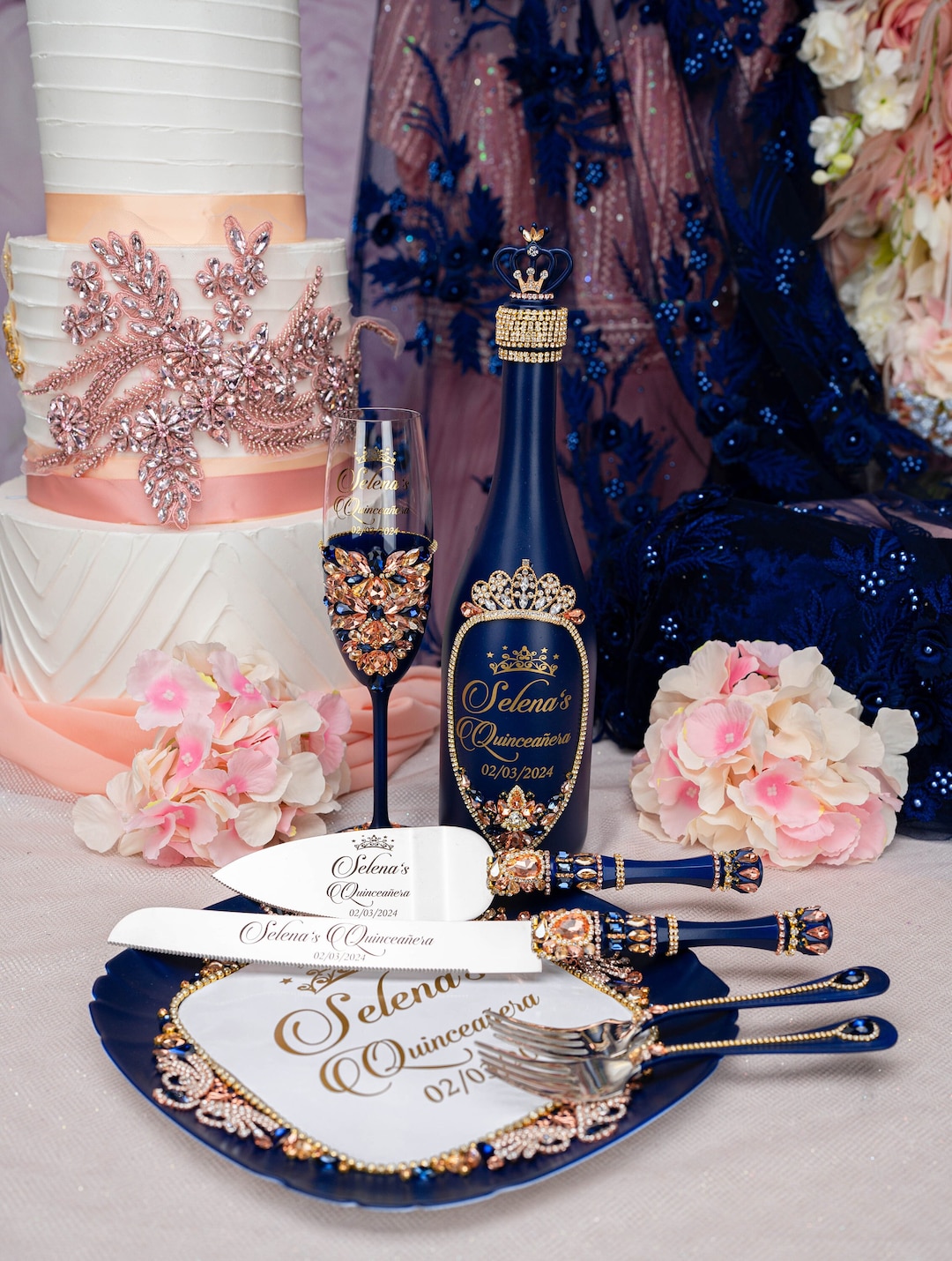 Navy Blue Rose Gold Quinceanera Glasses, Navy Rose Gold Quinceanera ...