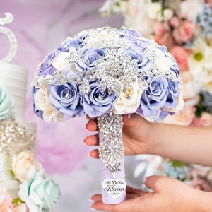 Lilac Gold Silver Quinceanera Bouquet, Lilac Ivory Ramo, Lavander ...