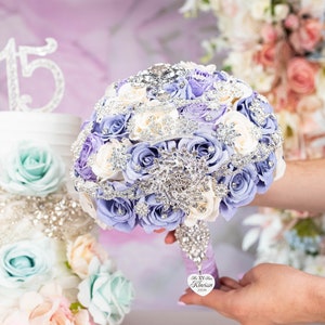 Lilac Gold Silver Quinceanera Bouquet, Lilac Ivory Ramo, Lavander ...
