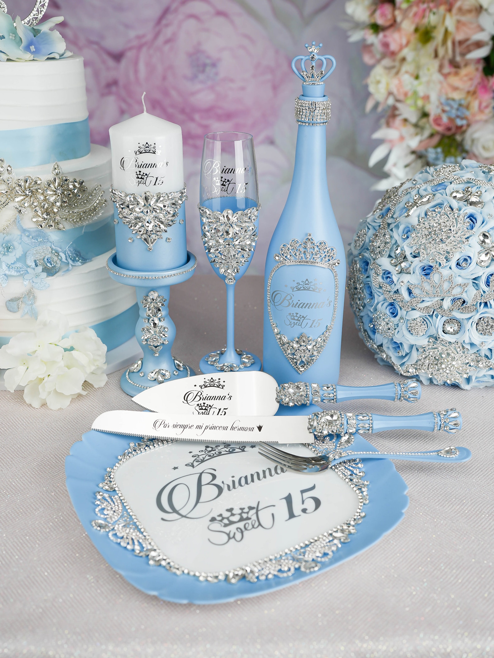 Quinceanera Baby Blue Pillows Set, Light Blue Quinceanera Pillows ...