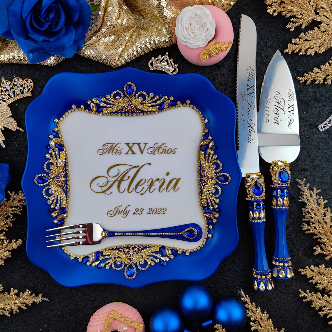 Royal Blue Sweet 16 Decorations Blue Gold Sweet 16 Cake - Etsy