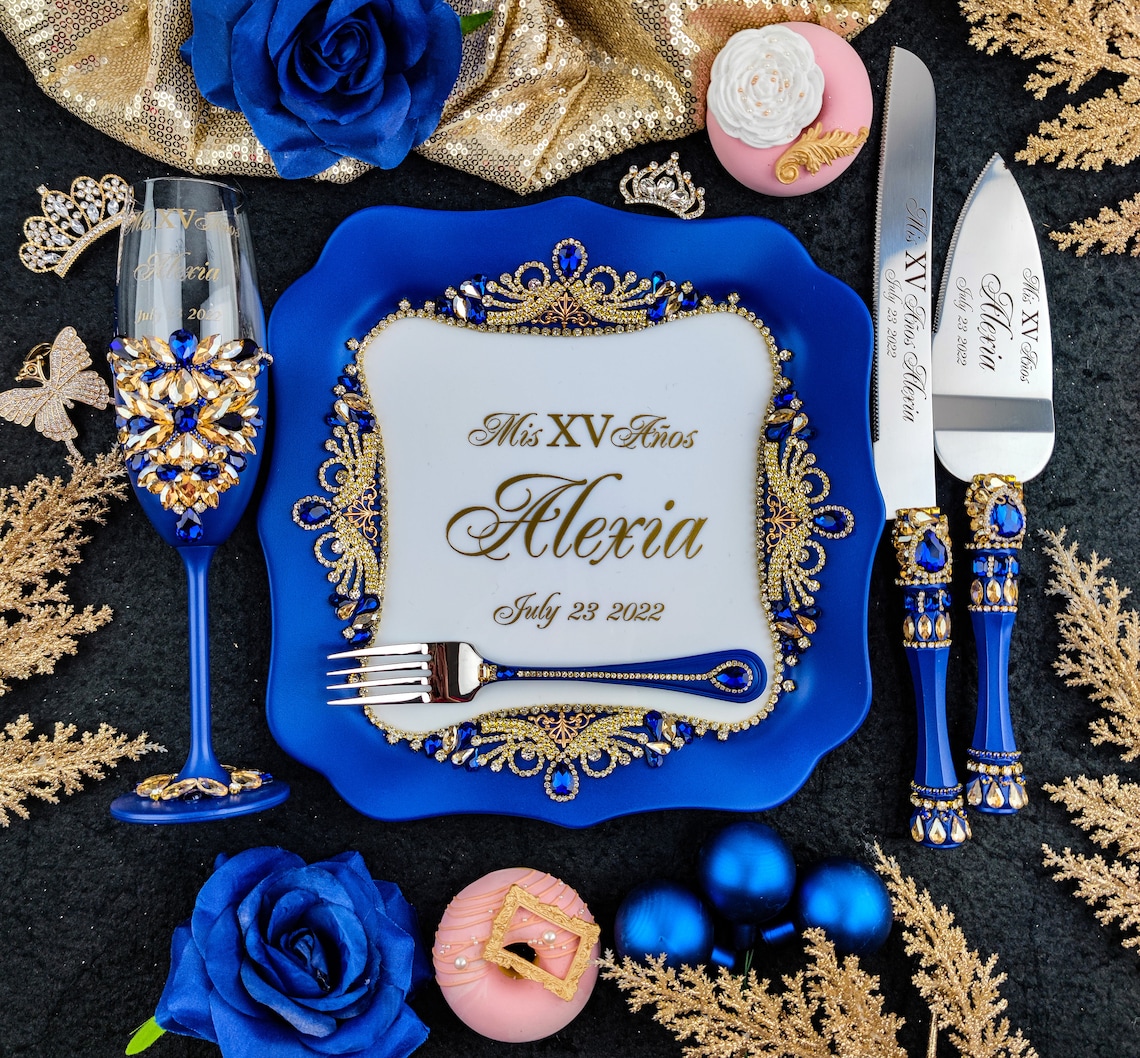 Royal Blue Sweet 16 Decorations Blue Gold Sweet 16 Cake - Etsy