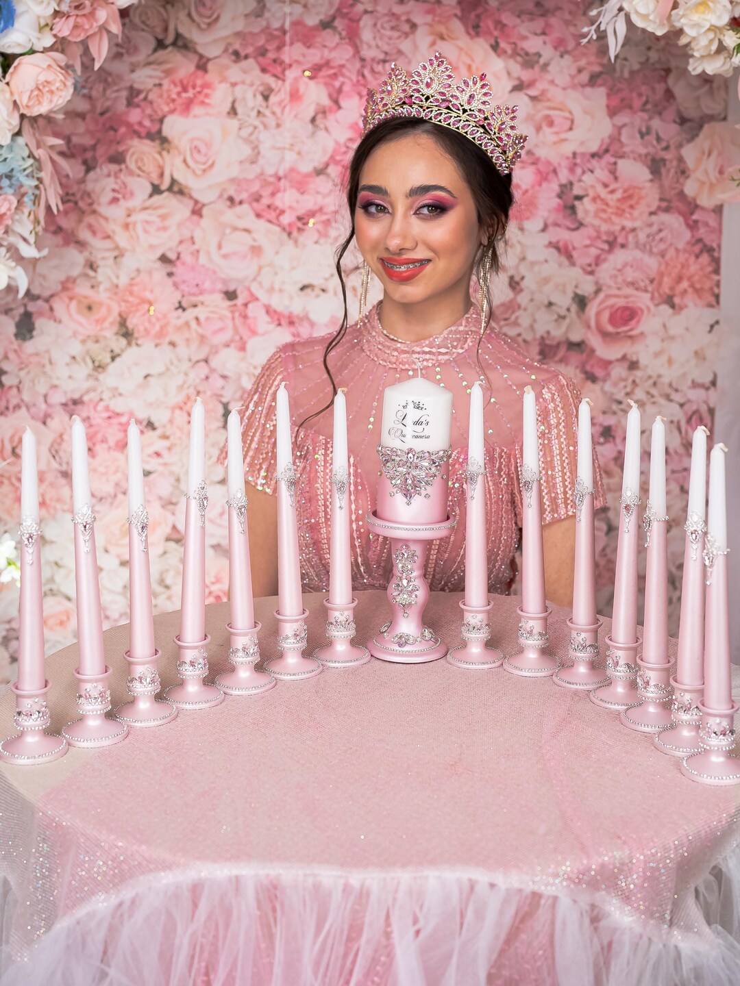 Pink Quinceanera 15 Candles Set, Blush Pink Quinceanera Candle Ceremony ...