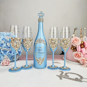 Copas De Quinceanera Baby Blue Gold Brindis De Quinceanera - Etsy