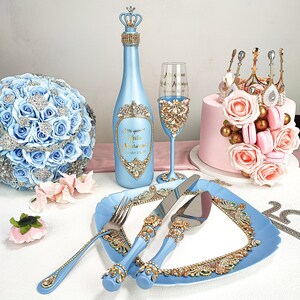 Copas De Quinceanera Baby Blue Gold Brindis De Quinceanera - Etsy