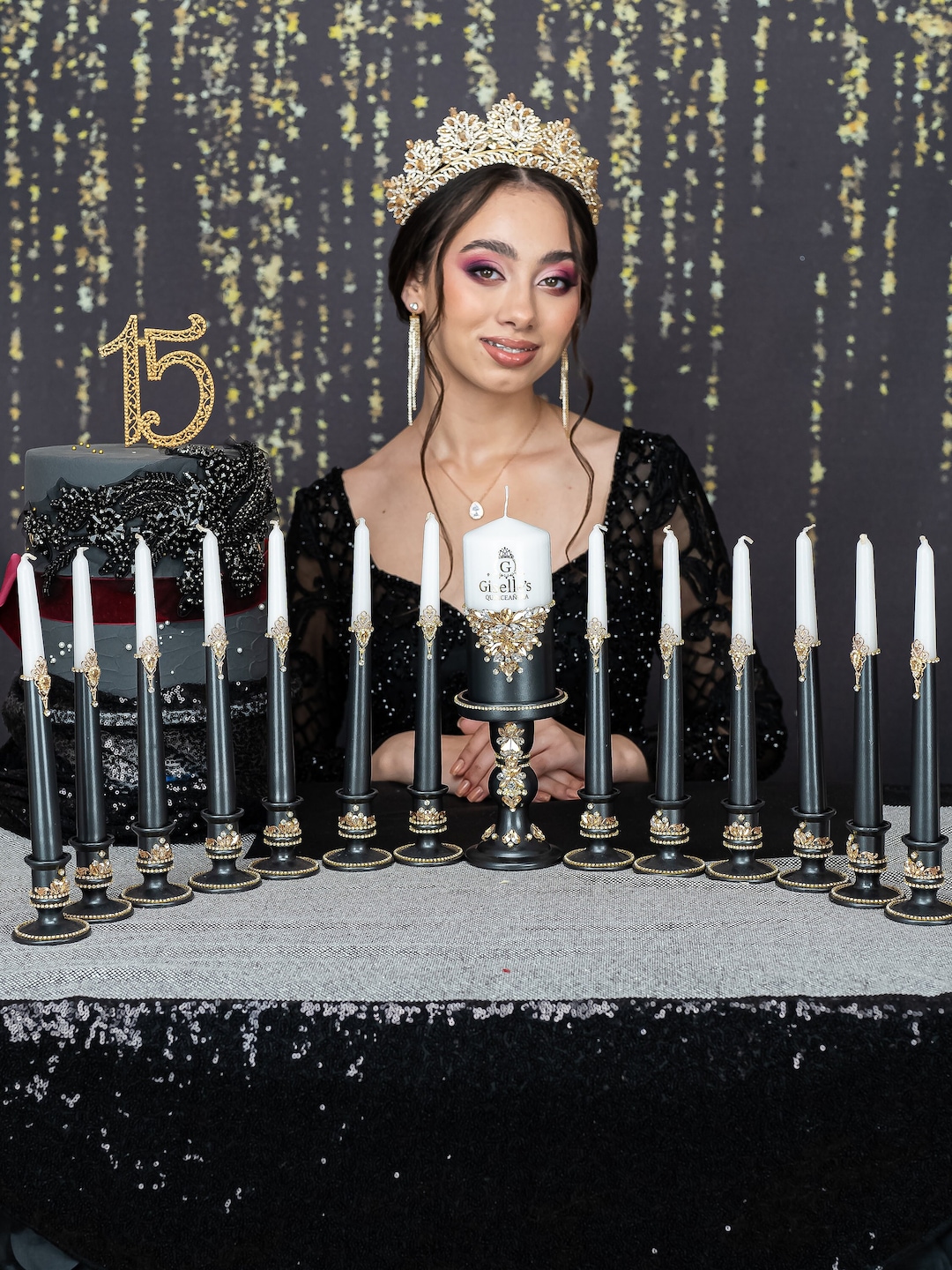 Black Quinceanera 15 Candles Ceremony, Black Sweet 15 Quinceanera Velas ...