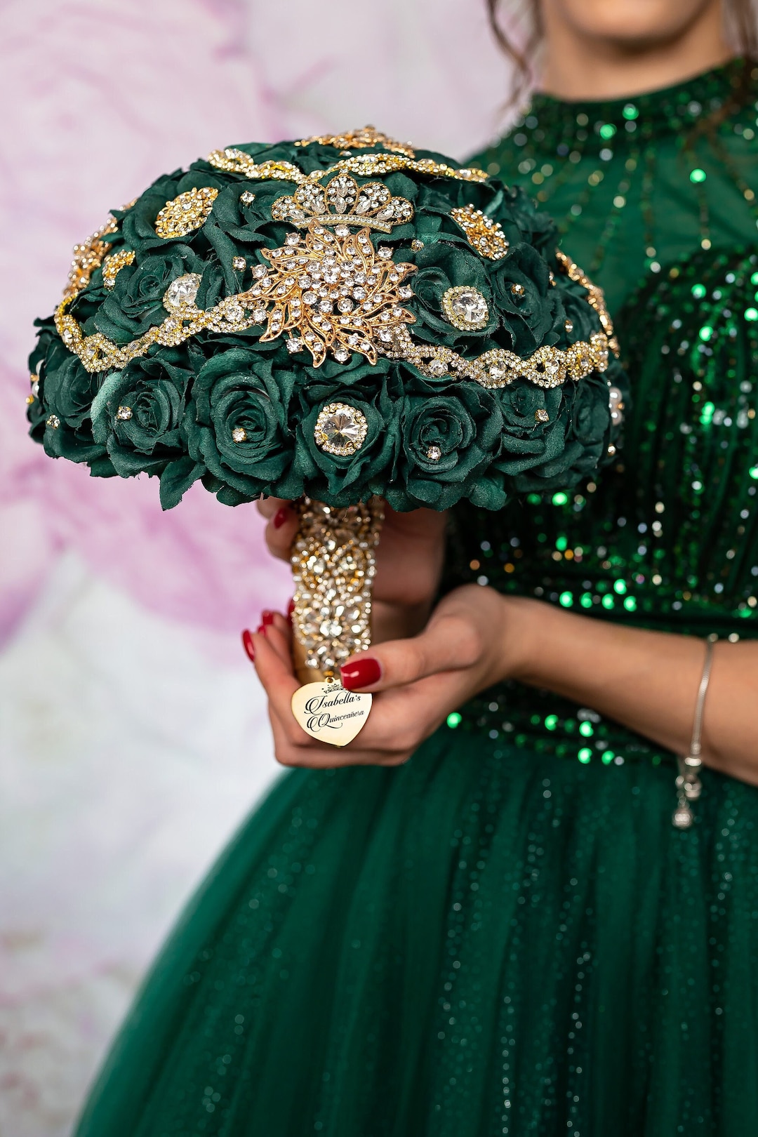 Green Quinceanera Bouquet, Green Quince Decor, Quinceanera Ramo, Green ...