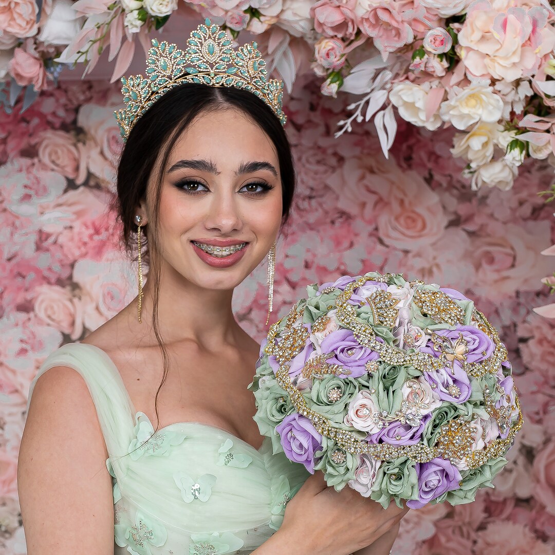 Sage Green Quinceanera Bouquet, Sage Green and Lilac Quince Ramo, Sage ...