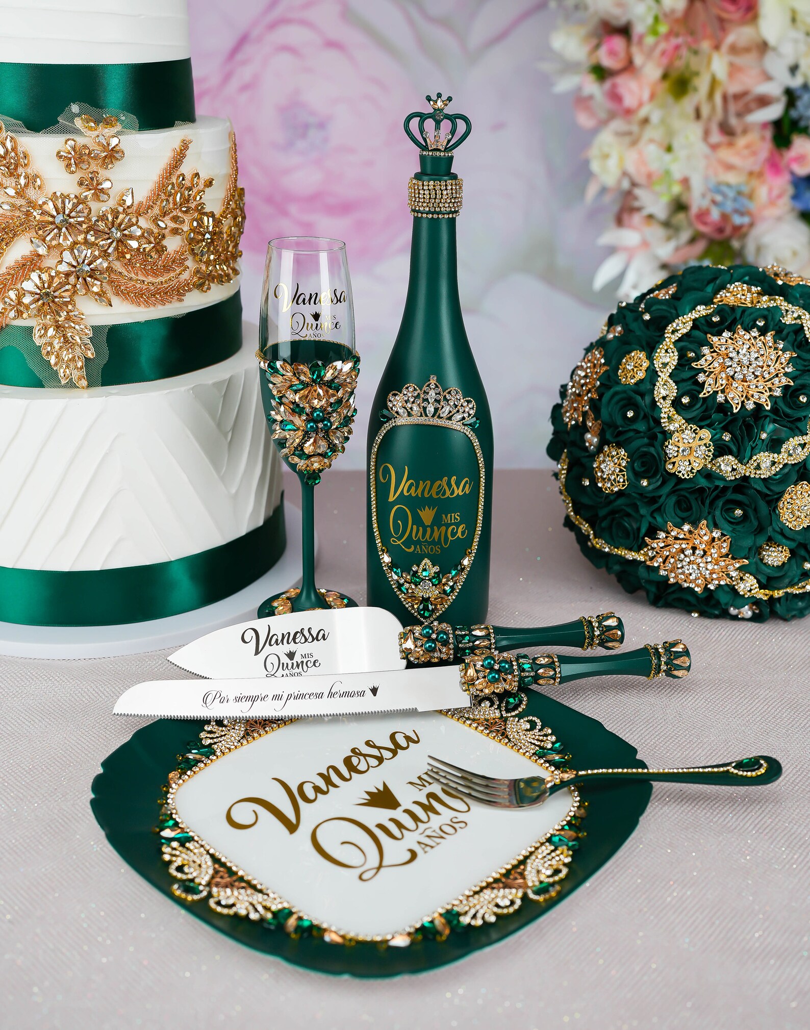 Green Quinceanera Bouquet Green Quince Decor Quinceanera - Etsy