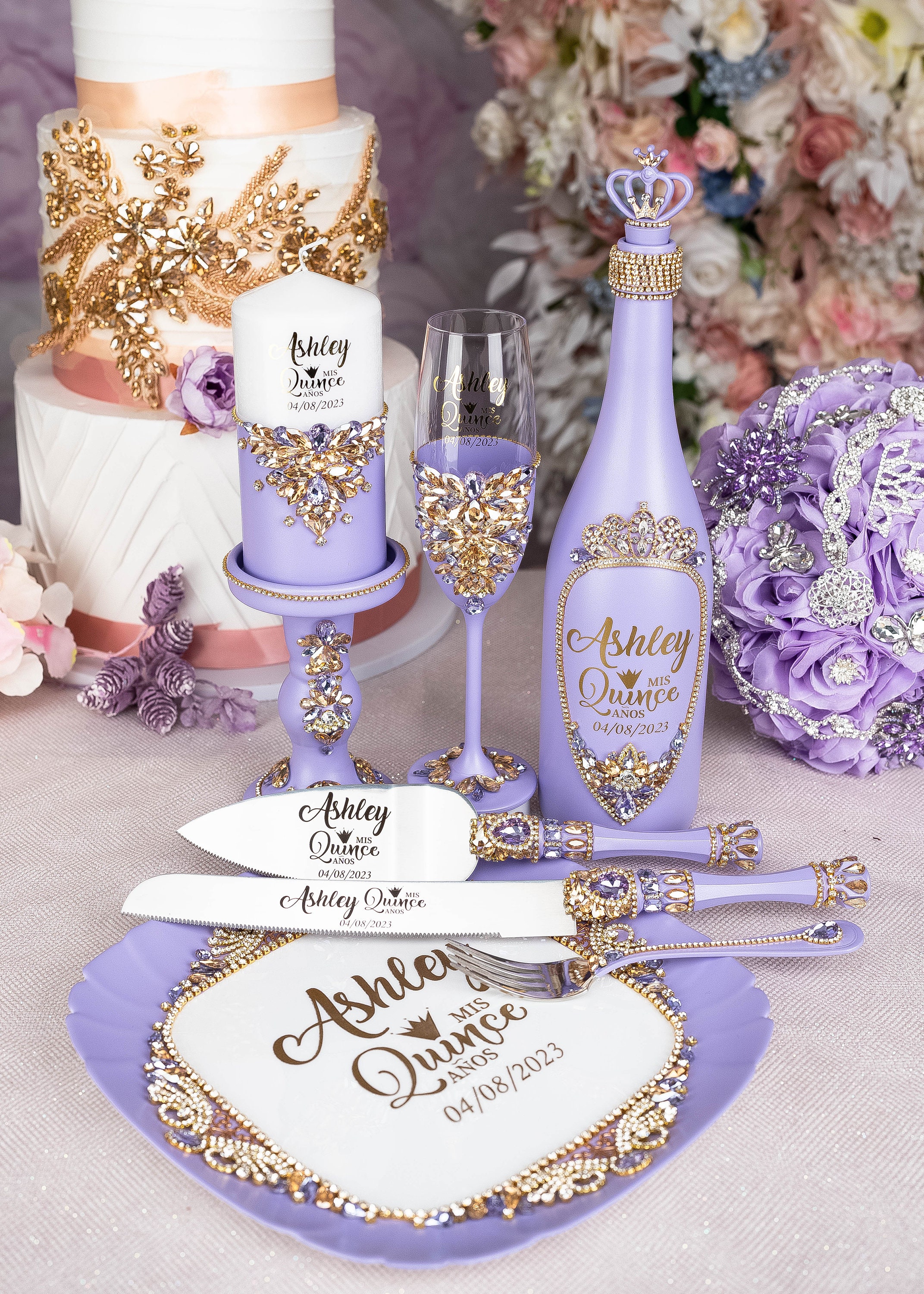 Quinceanera Table Decorations In Purple