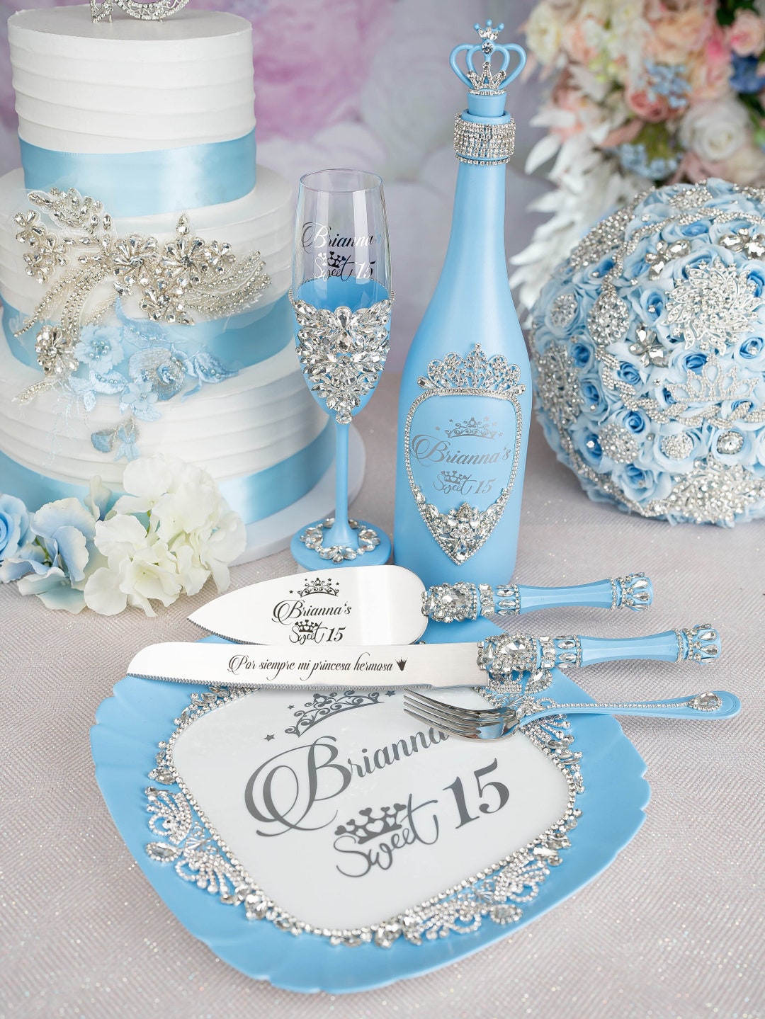 Copas De Quinceanera Baby Blue Gold Brindis De Quinceanera - Etsy Australia