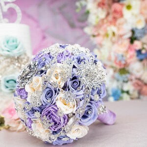 Lilac Gold Silver Quinceanera Bouquet, Lilac Ivory Ramo, Lavander ...