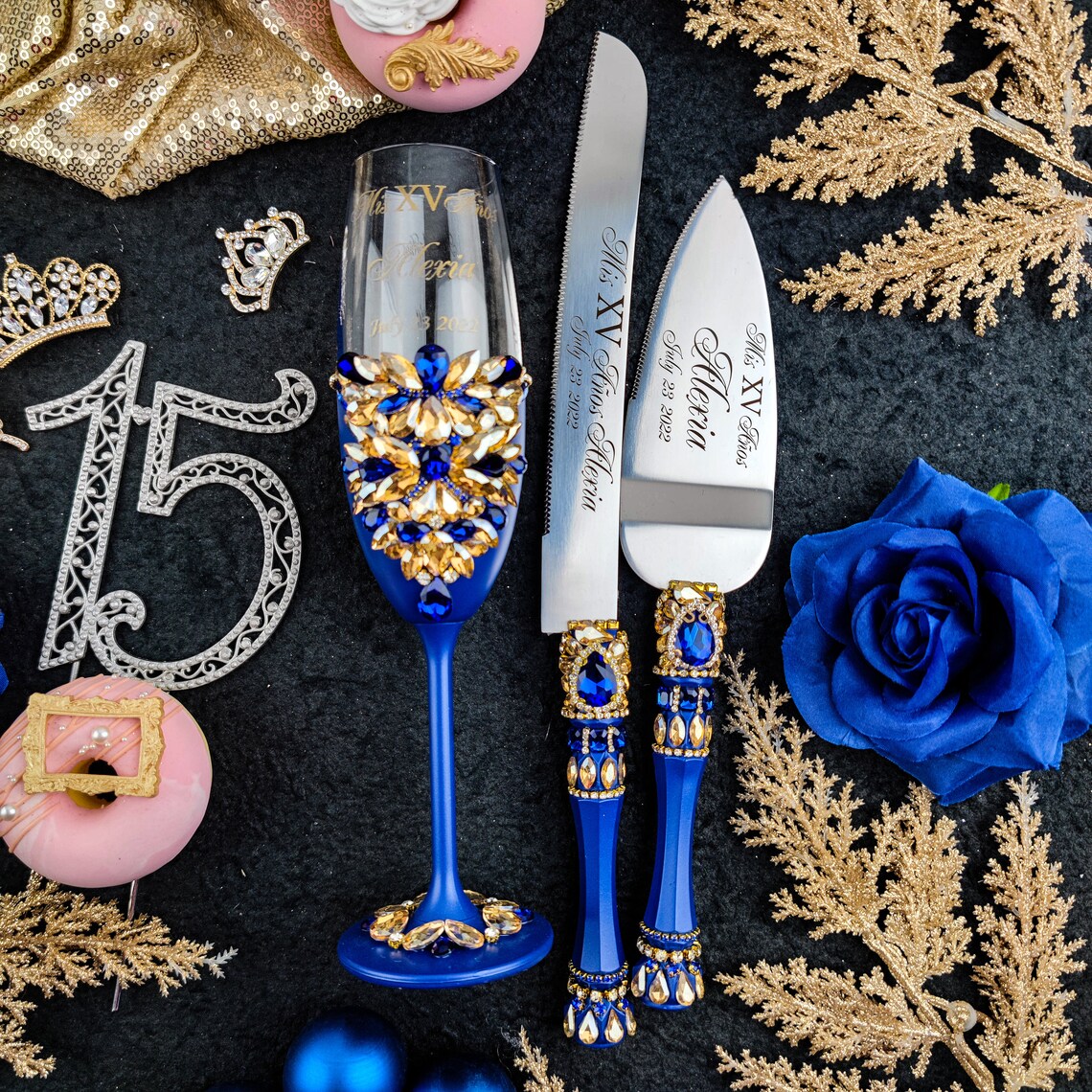 Royal Blue Sweet 16 Decorations Blue Gold Sweet 16 Cake - Etsy