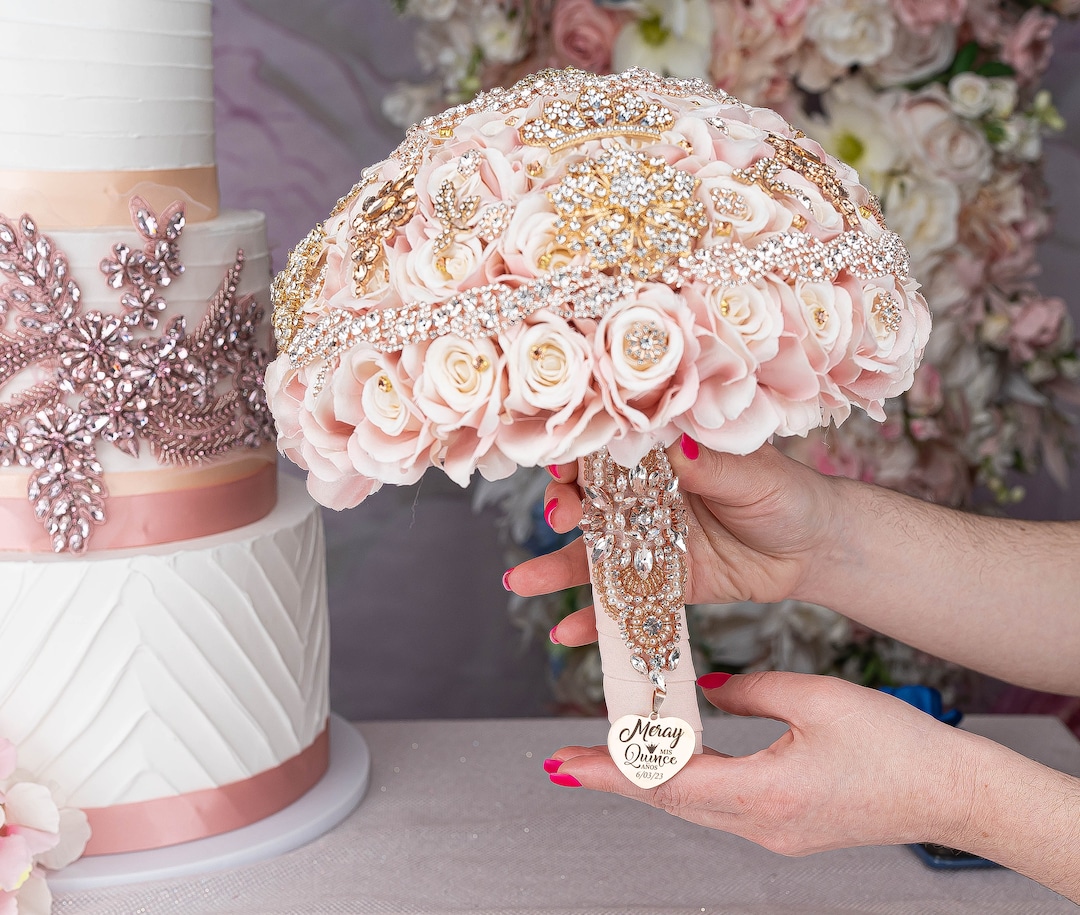 Rose Gold Quinceanera Bouquet, Rose Gold Quinceanera Ramo, Pink ...