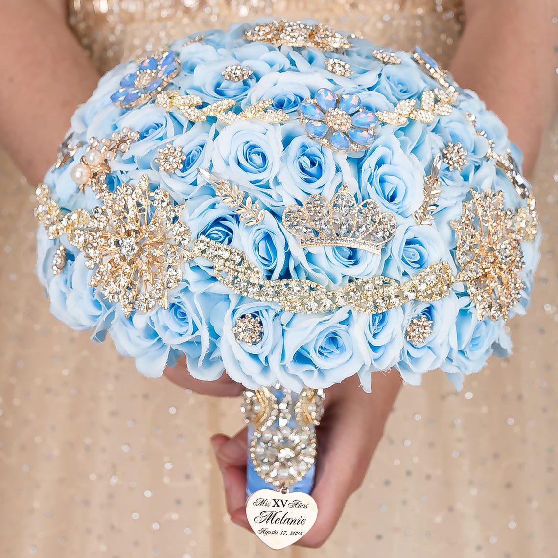 Copas De Quinceanera Baby Blue Gold, Brindis De Quinceanera Light Blue ...
